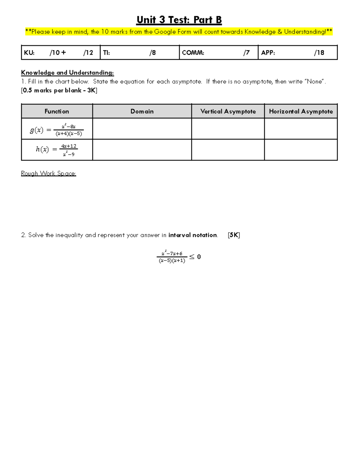 Unit 3 Test: Part B - Soaks we, - Unit 3 Test: Part B Please keep in ...