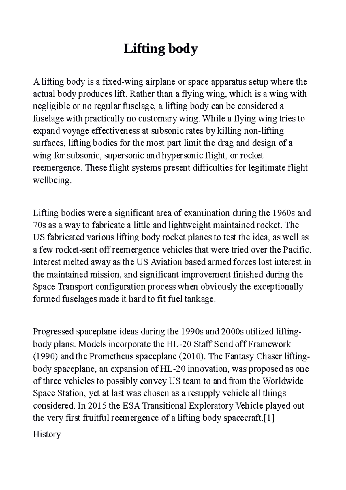 Lifting body - Ifah - Lifting body A lifting body is a fixed-wing ...