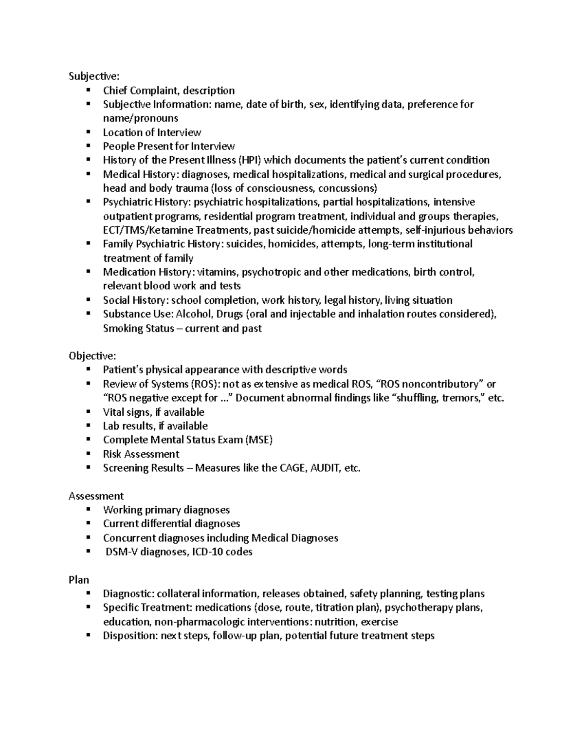 Soap Note Details for Psychiatric interview - Subjective: § Chief ...