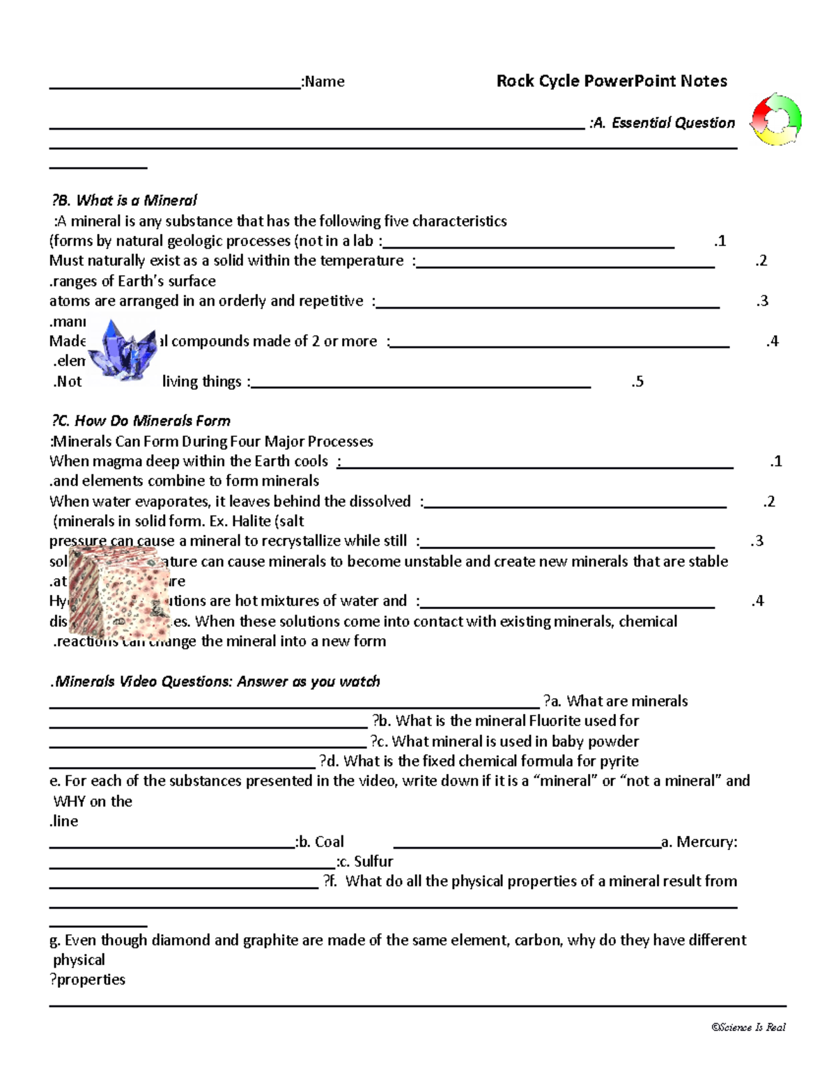 Rock Cycle PPT Student Notes-22 - :Name Rock Cycle PowerPoint Notes : A ...