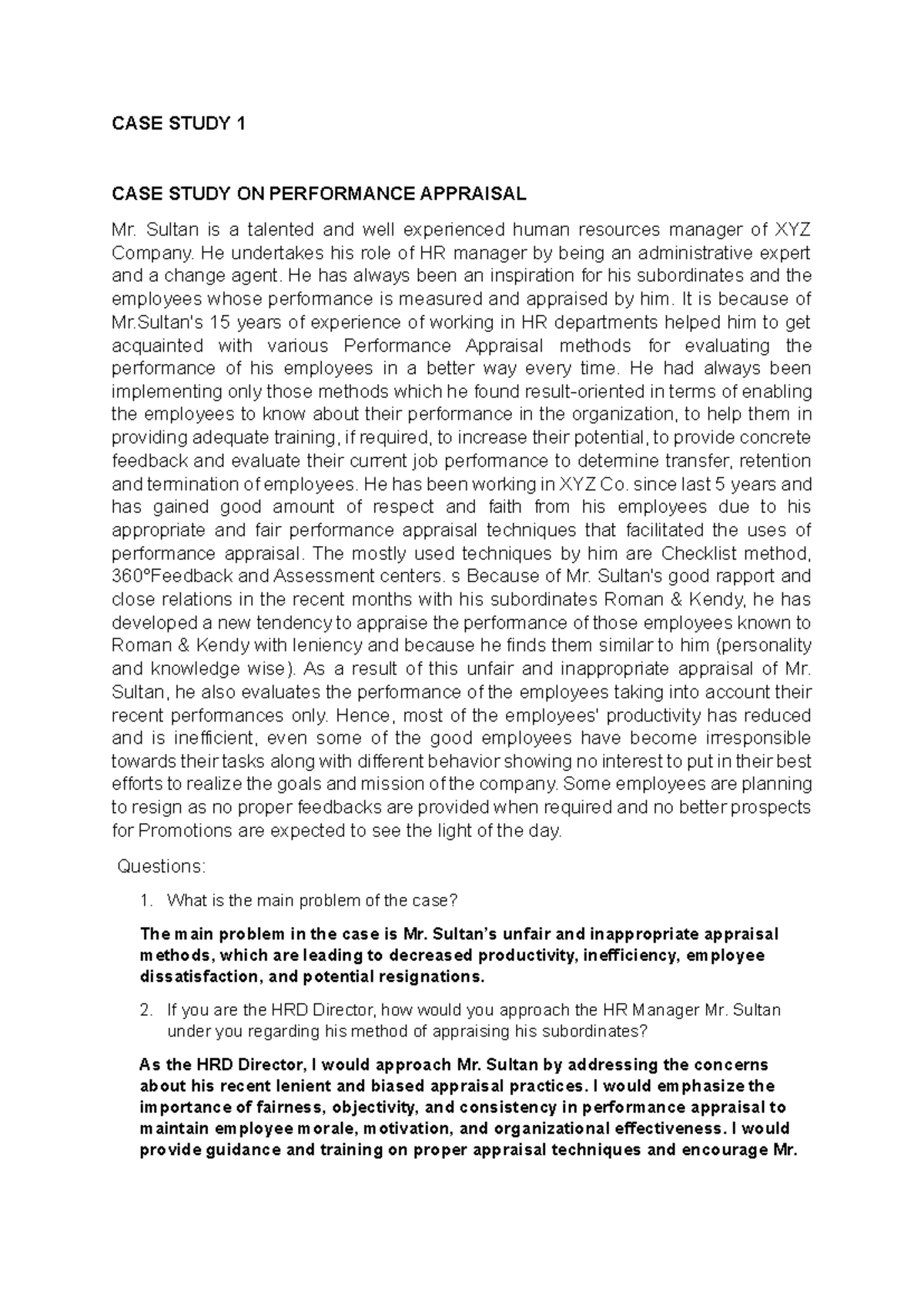 Case Study 1 Performance Management - CASE STUDY 1 CASE STUDY ON ...