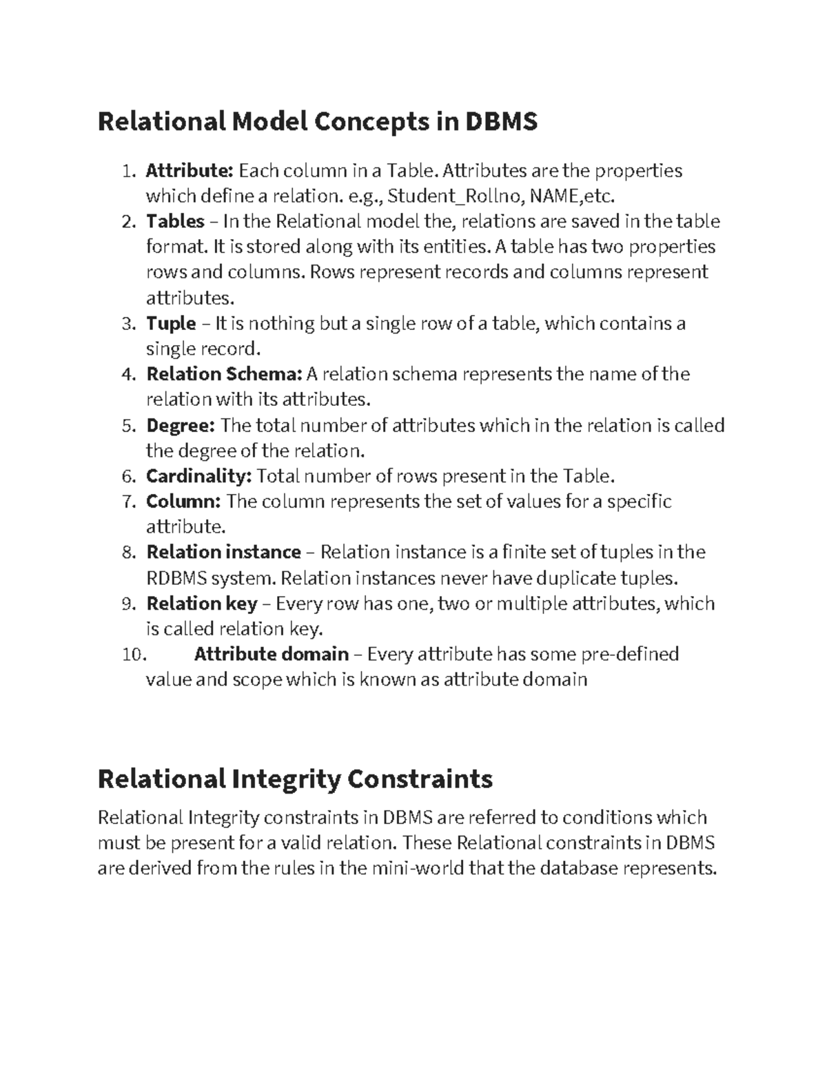 Rdbms - wdadwda - Relational Model Concepts in DBMS 1. Attribute: Each column in a Table ...