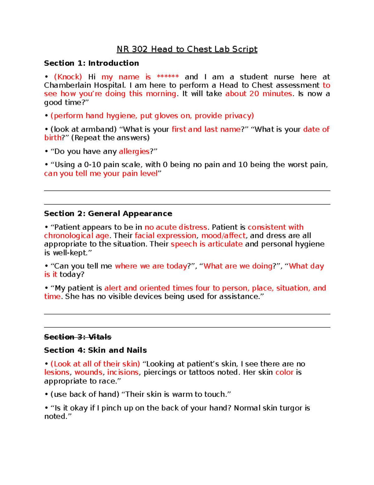 NR 302 Lab Head to Chest Script - NR 302 Head to Chest Lab Script ...