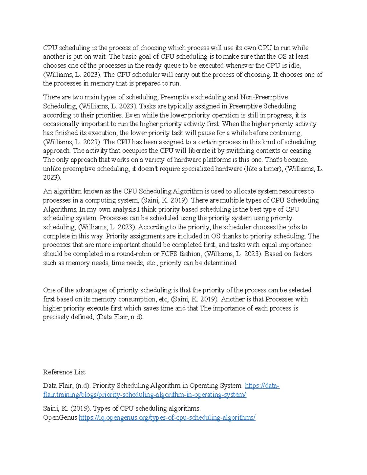 CS2301 Discussion forum unit 3 - CPU scheduling is the process of choosing which process will ...