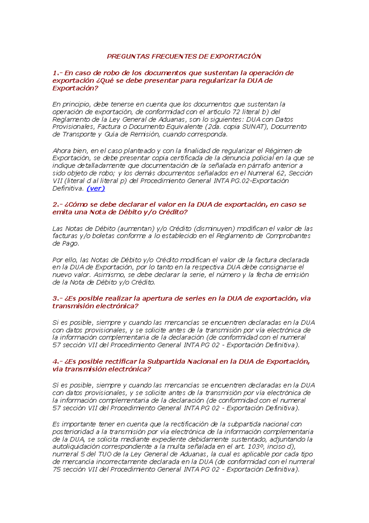 Preguntas Frecuentes DE Exportación - PREGUNTAS FRECUENTES DE ...