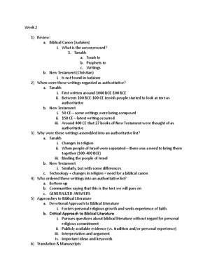 Week 1 Study Guide 1 - Week 1 REL 150 Study Guide You should get to ...
