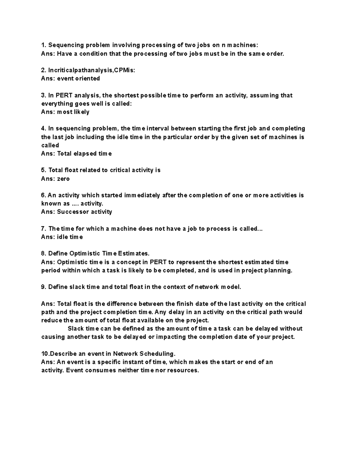 Module 5 - answer key - Sequencing problem involving processing of two ...