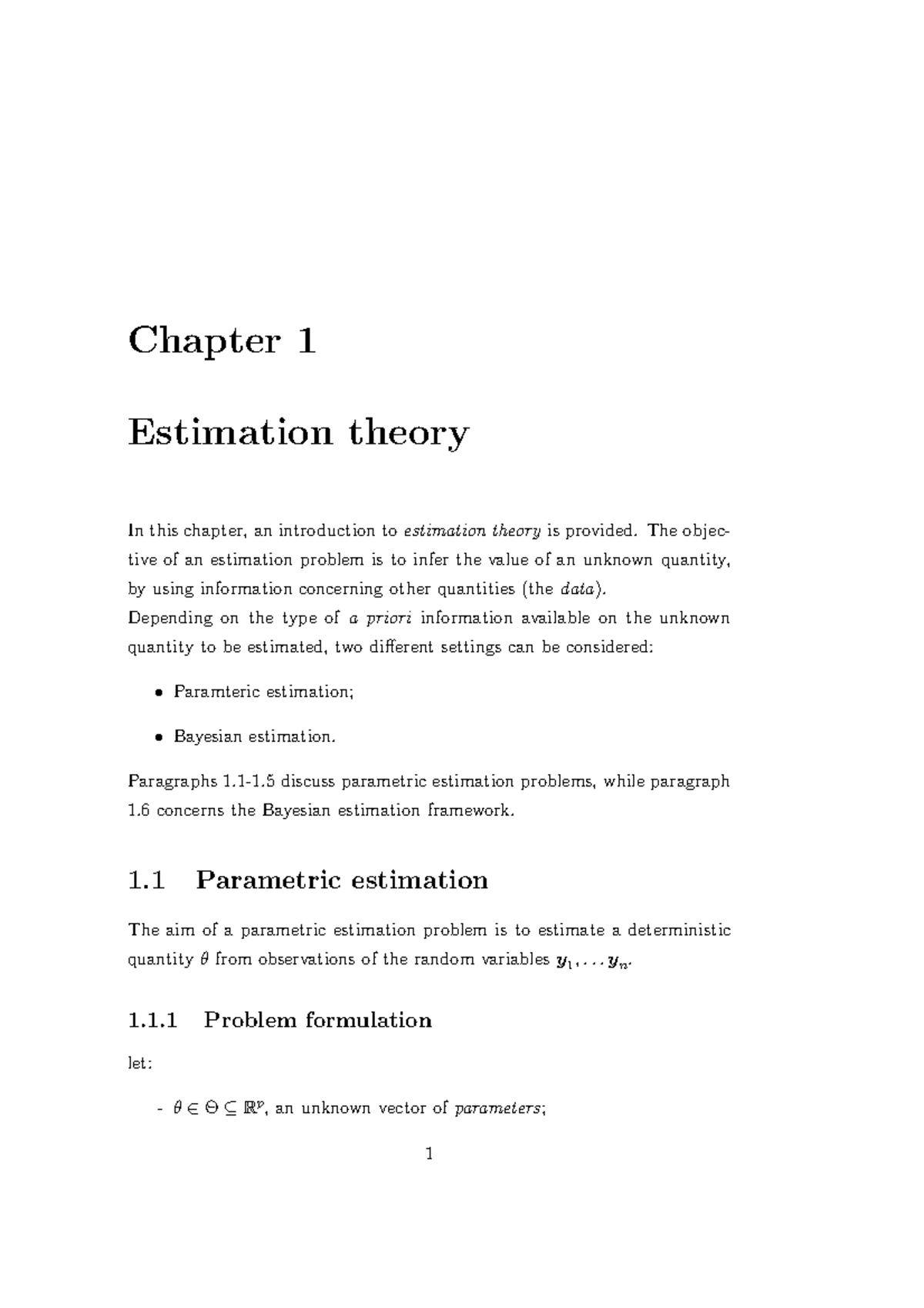 Notes estimation theory - Chapter 1 Estimation theory In this chapter ...
