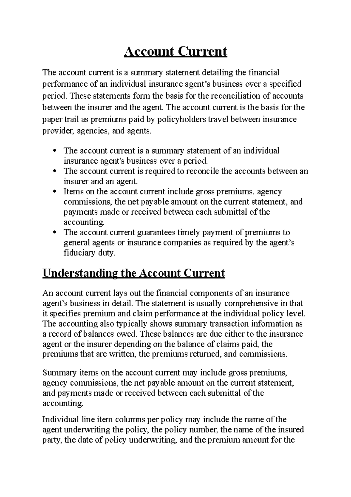 Account Current - Account Current The account current is a summary ...