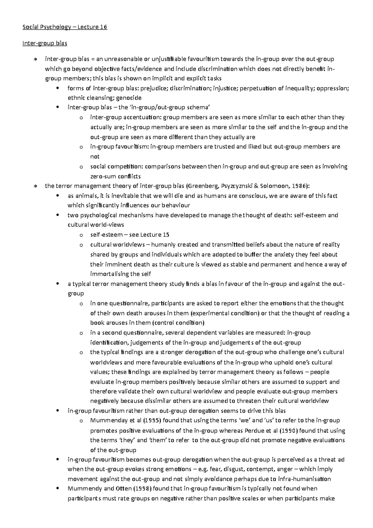 Lecture 16 inter group bias - Social Psychology – Lecture 16 Inter ...