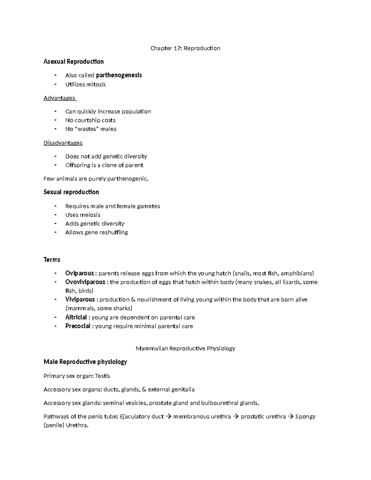 Animal phys exam guide 3 - Chapter 17: Reproduction Asexual ...
