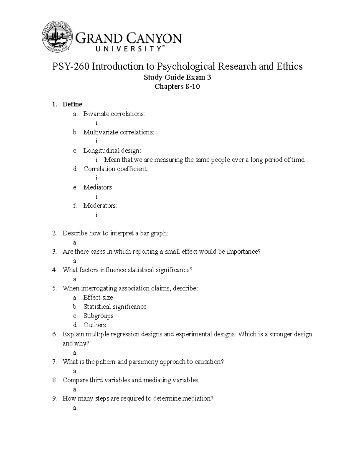 PSY 260 Q Study Guide 3 - PSY-260 Introduction to Psychological Research and Ethics Study Guide ...