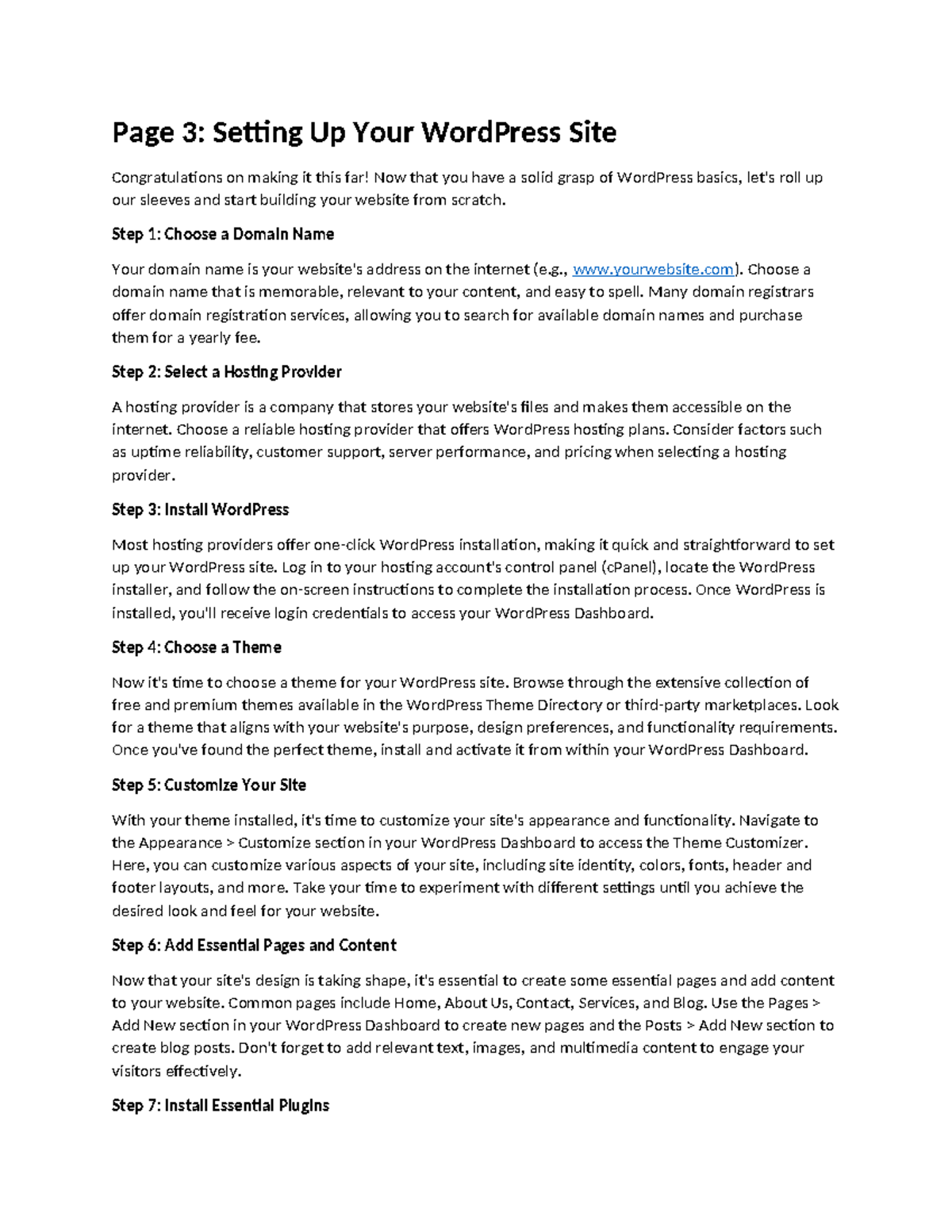wordpress guide for website development 3rd page - Page 3: Setting Up ...