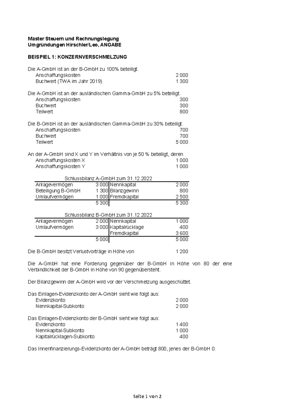 Beispiele Verschmelzung - Master Steuern und Rechnungslegung ...