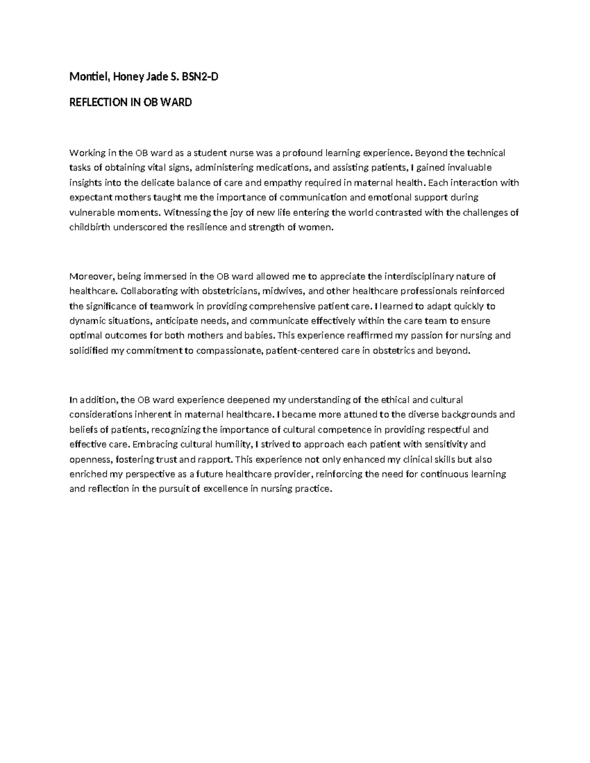 Reflection OB - Review - Montiel, Honey Jade S. BSN2-D REFLECTION IN OB ...