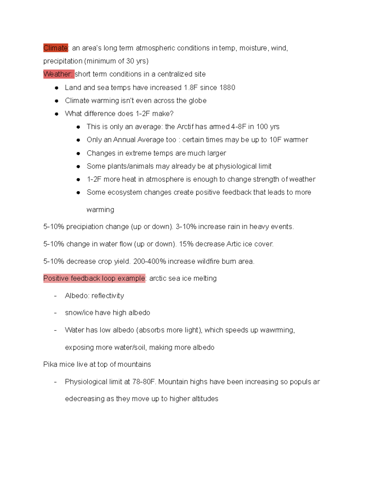 Week 1 notes - Professor Rebecca A Sherry. climate. weather. positive ...