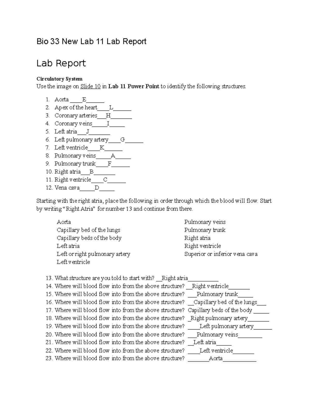 Lab 11 Lab Report - Bio 33 New Lab 11 Lab Report Lab Report Circulatory ...