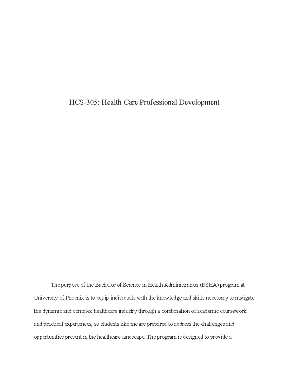 Wk2 HCS-305 - career development - HCS-305: Health Care Professional ...