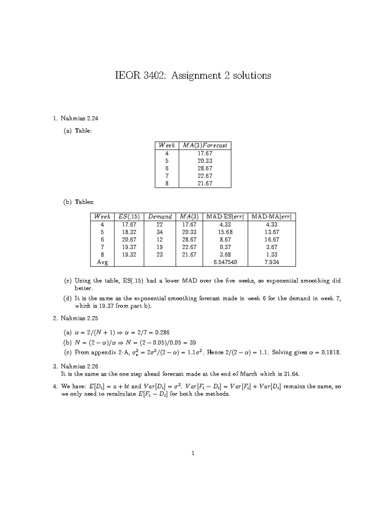A01 Chapter 02 sol - Assignment 2 solution - IEOR 3402: Assignment 2 ...