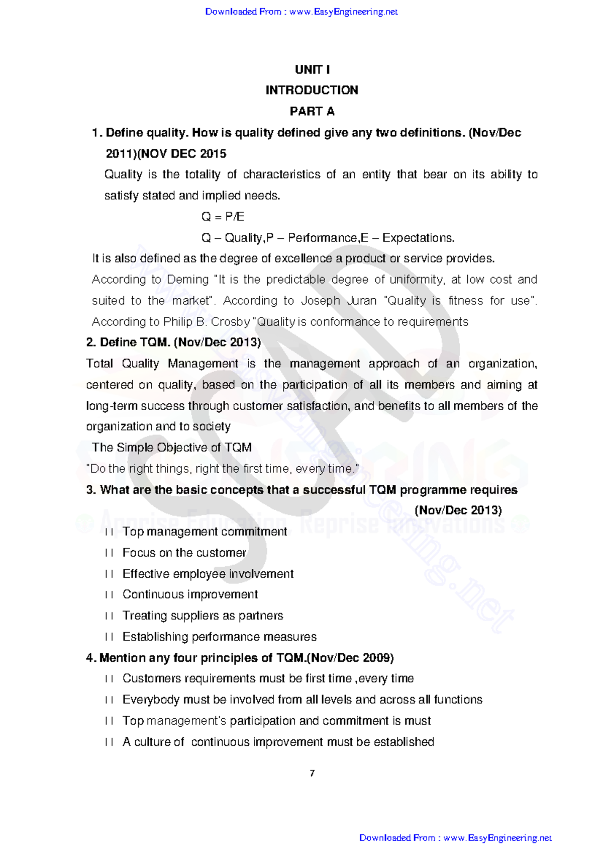 total quality management two marks and big questions answers simplified ...