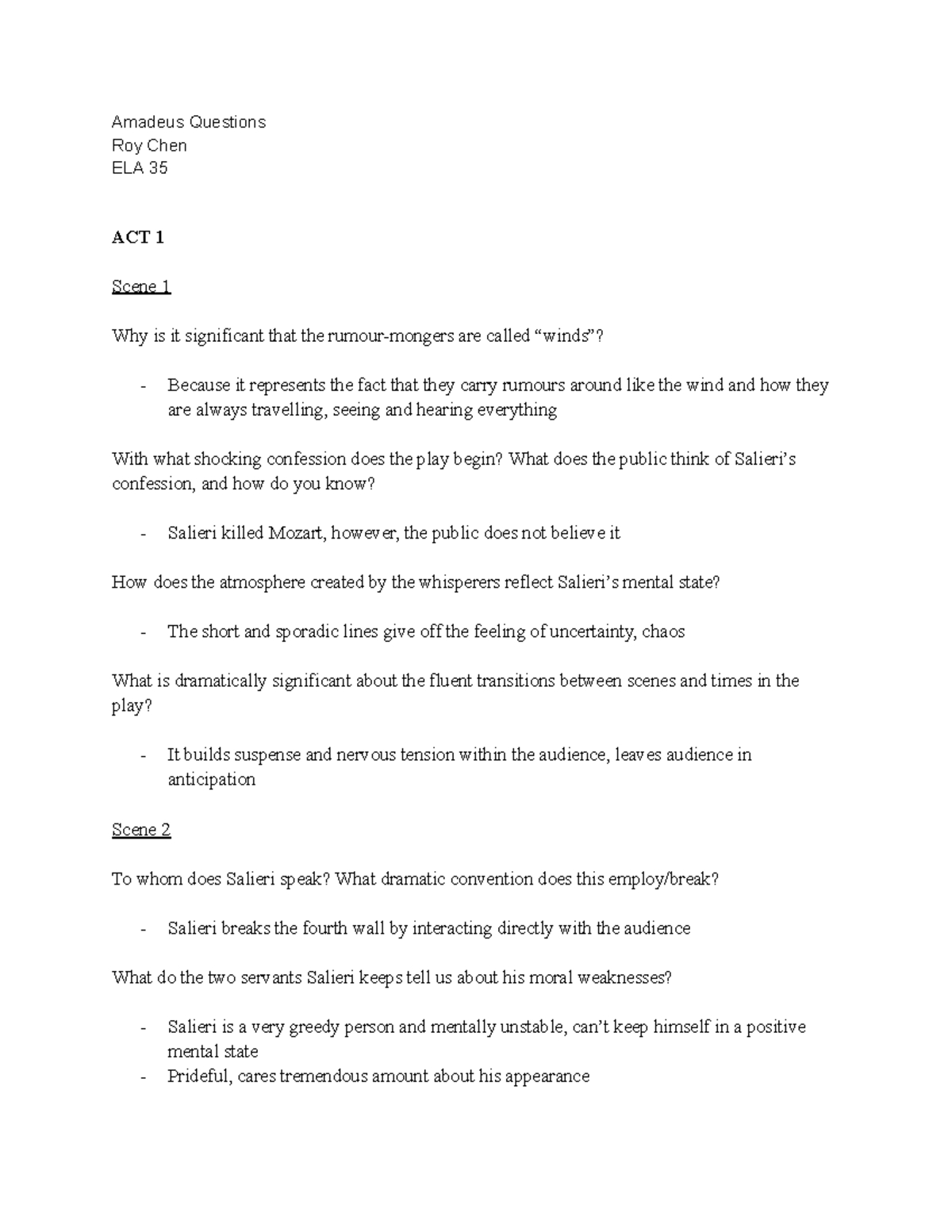 Amadeus Questions - fds - Amadeus Questions Roy Chen ELA 35 ACT 1 Scene ...
