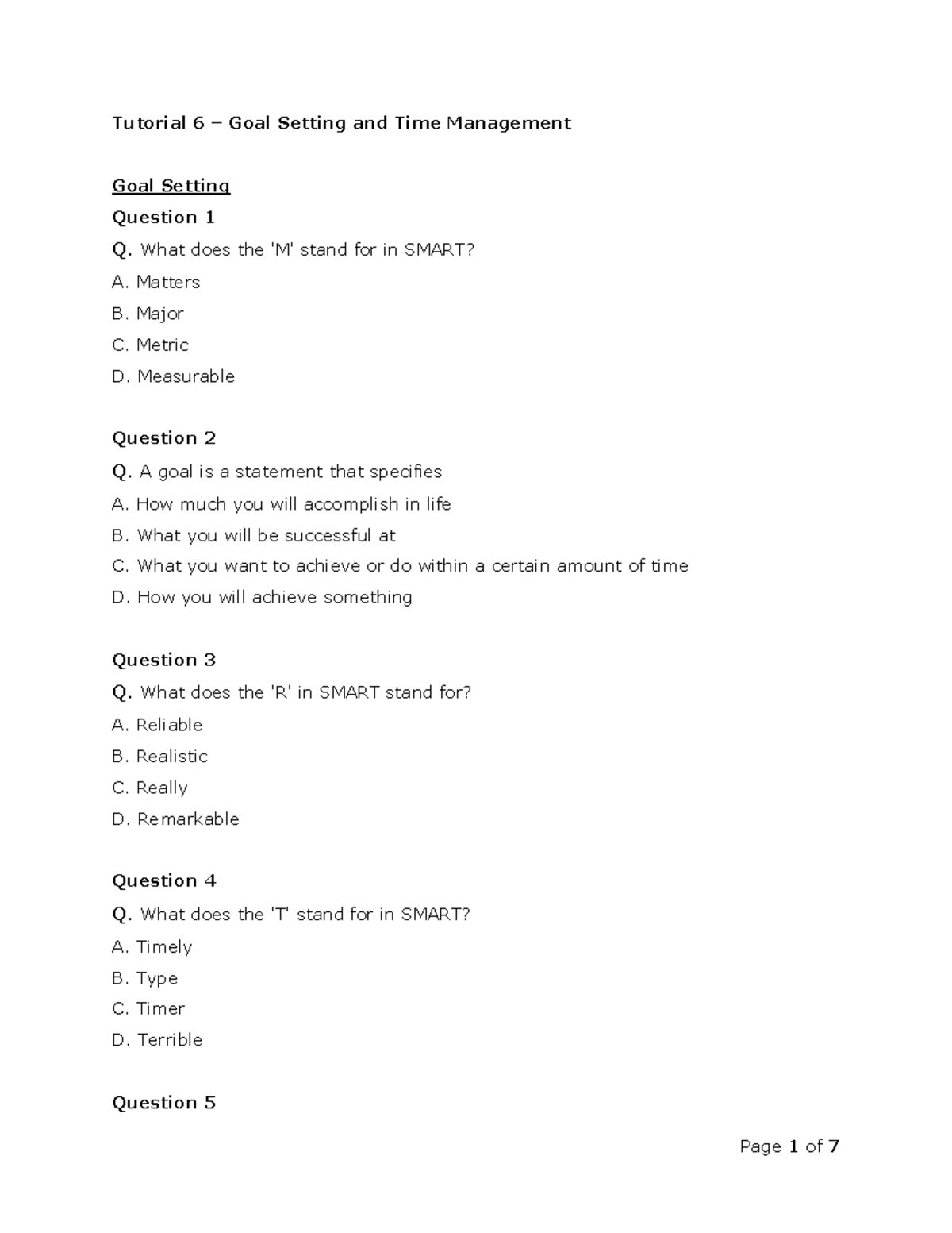 Tutorial 6 - Goal Setting and Time Management - Tutorial 6 – Goal ...