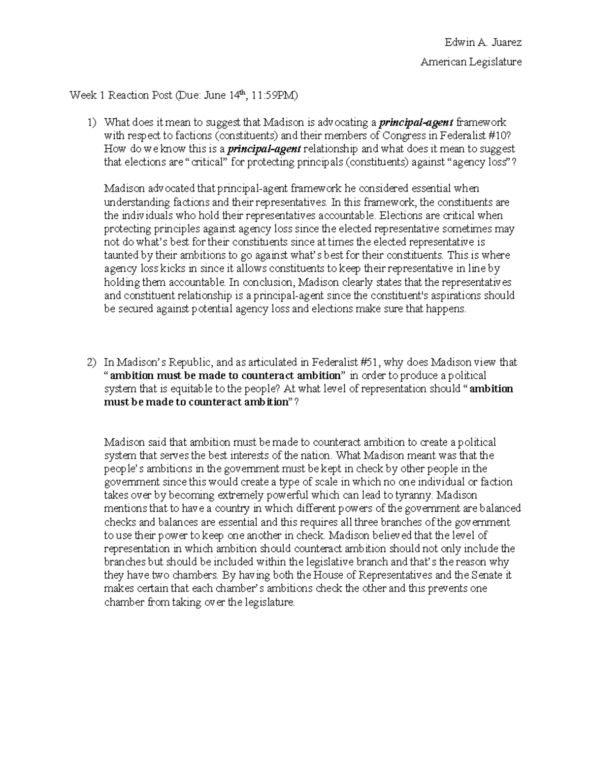 Week 1 Reaction Post 2024 - Edwin A. Juarez American Legislature Week 1 ...
