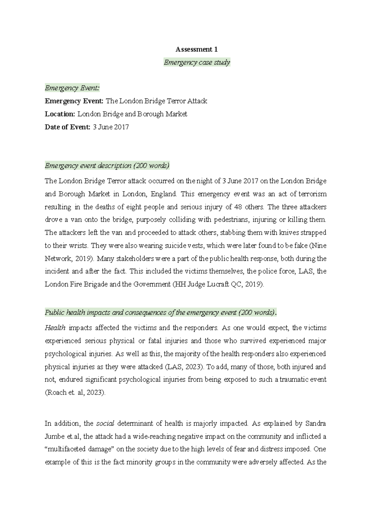 Assessment 1 Emergency Case Study - Assessment 1 Emergency case study ...