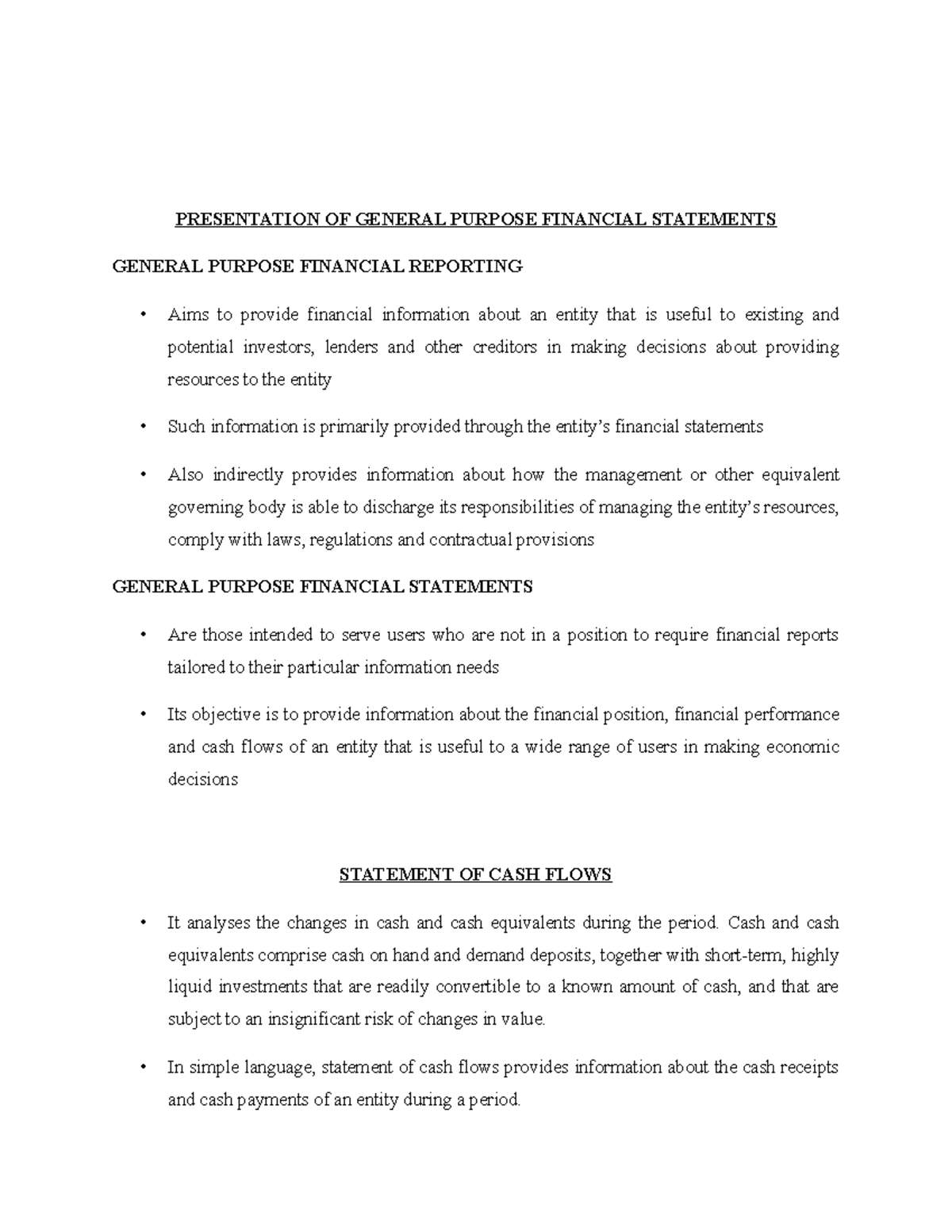 Presentation OF General Purpose Financial Statements- Statement OF CASH ...