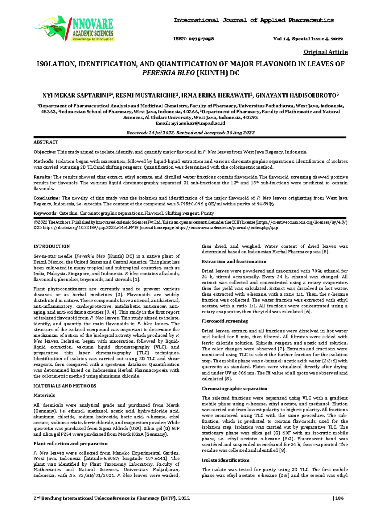 Isolation Identification AND Quantificat - ISOLATION, IDENTIFICATION ...