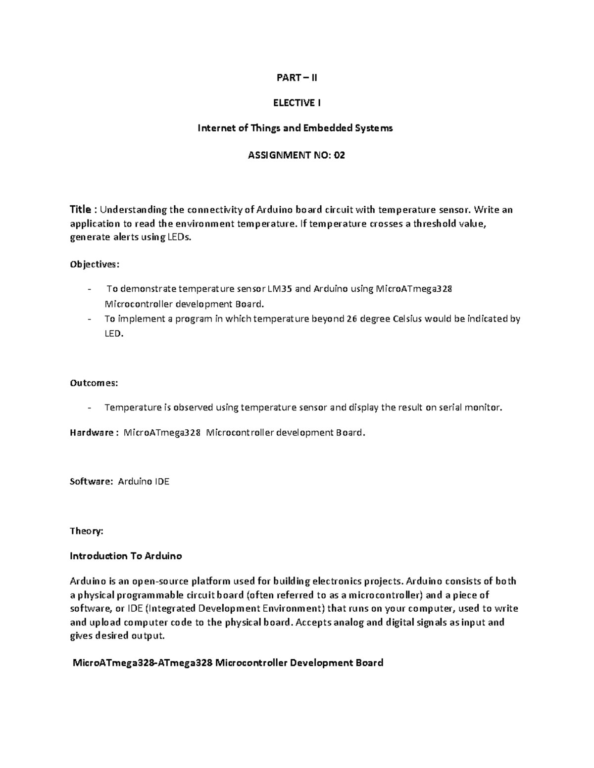 IOT LP 2 - iot - PART – II ELECTIVE I Internet of Things and Embedded Systems ASSIGNMENT NO: 02 ...