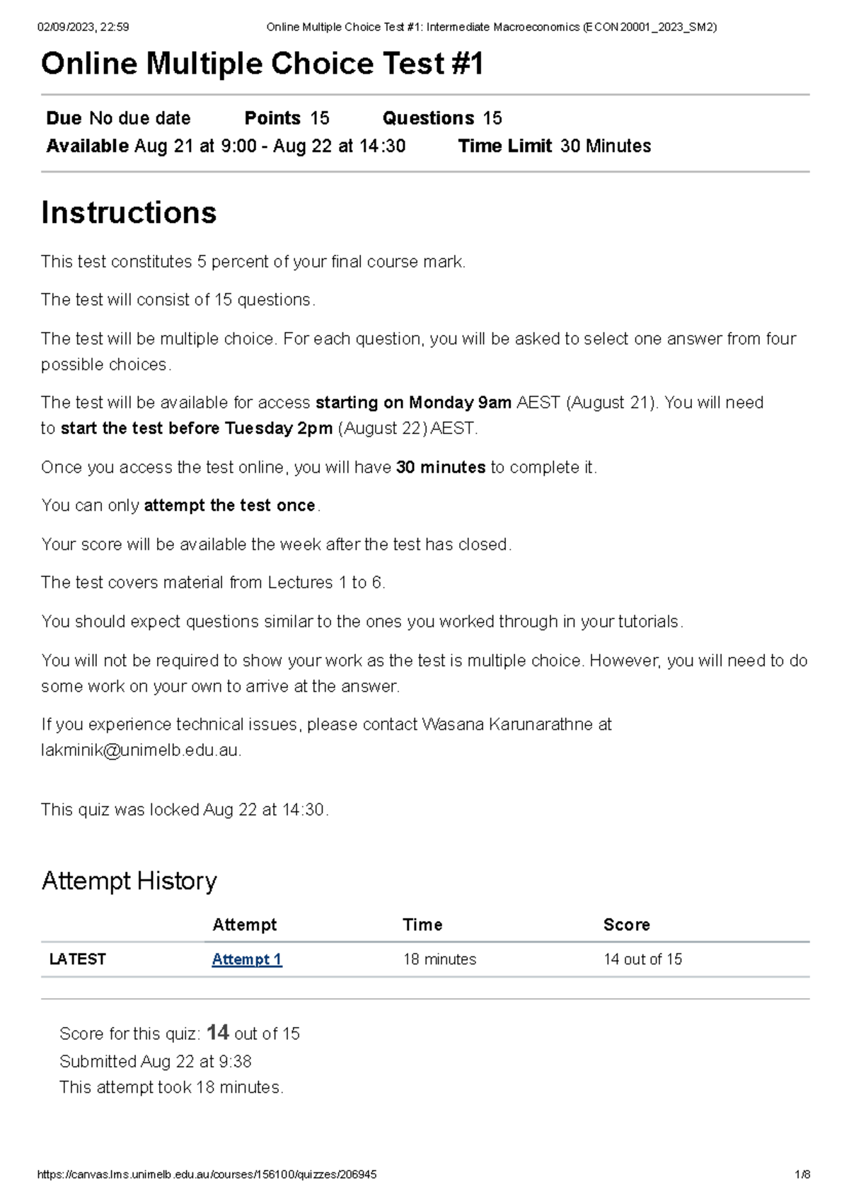 Online Multiple Choice Test #1 Intermediate Macroeconomics (ECON2000 1 ...