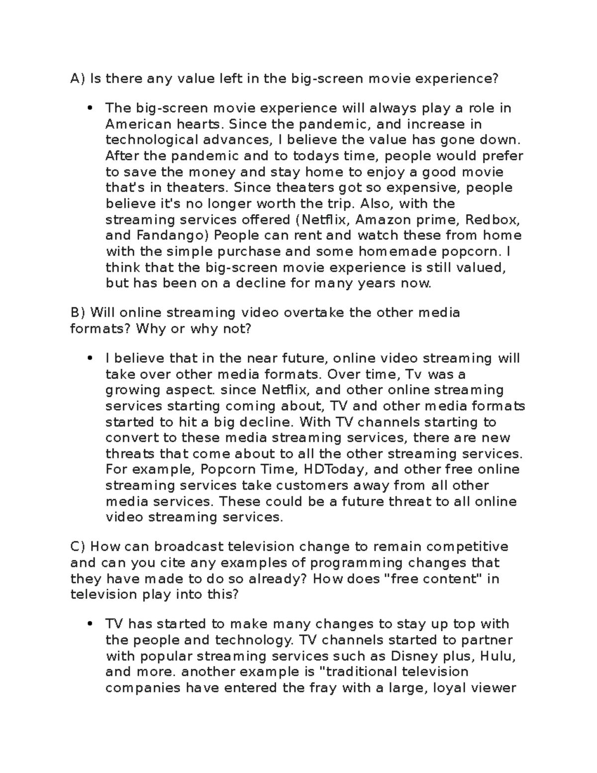 Comm 202 dis 3 - discussion 3 layout - A) Is there any value left in ...