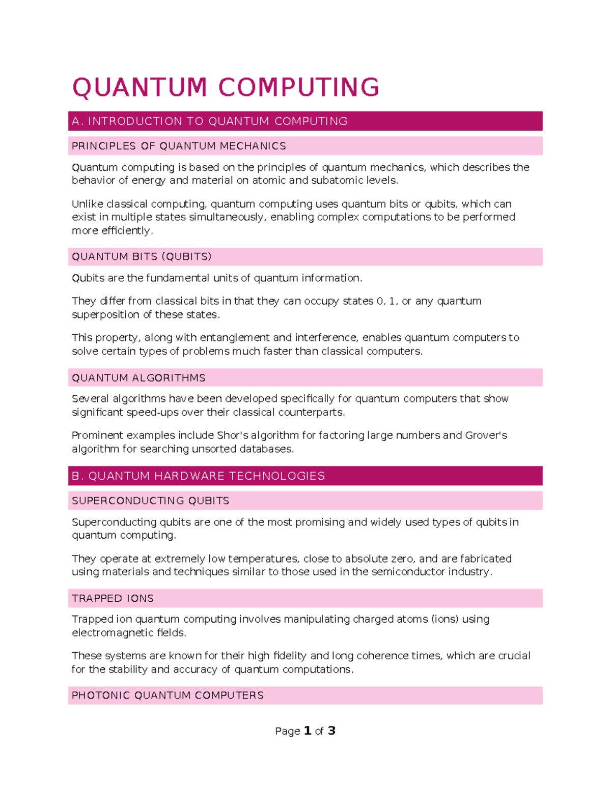 Quantum Computing - Skills Enhancement Workshop. - QUANTUM COMPUTING A. INTRODUCTION TO QUANTUM ...