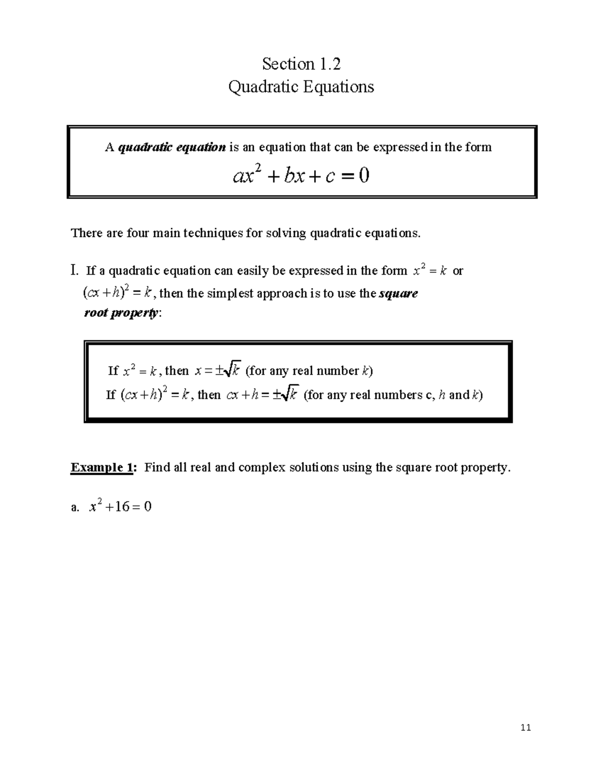 Section 1 - Maths classwork - Section 1. Quadratic Equations ####### A ...