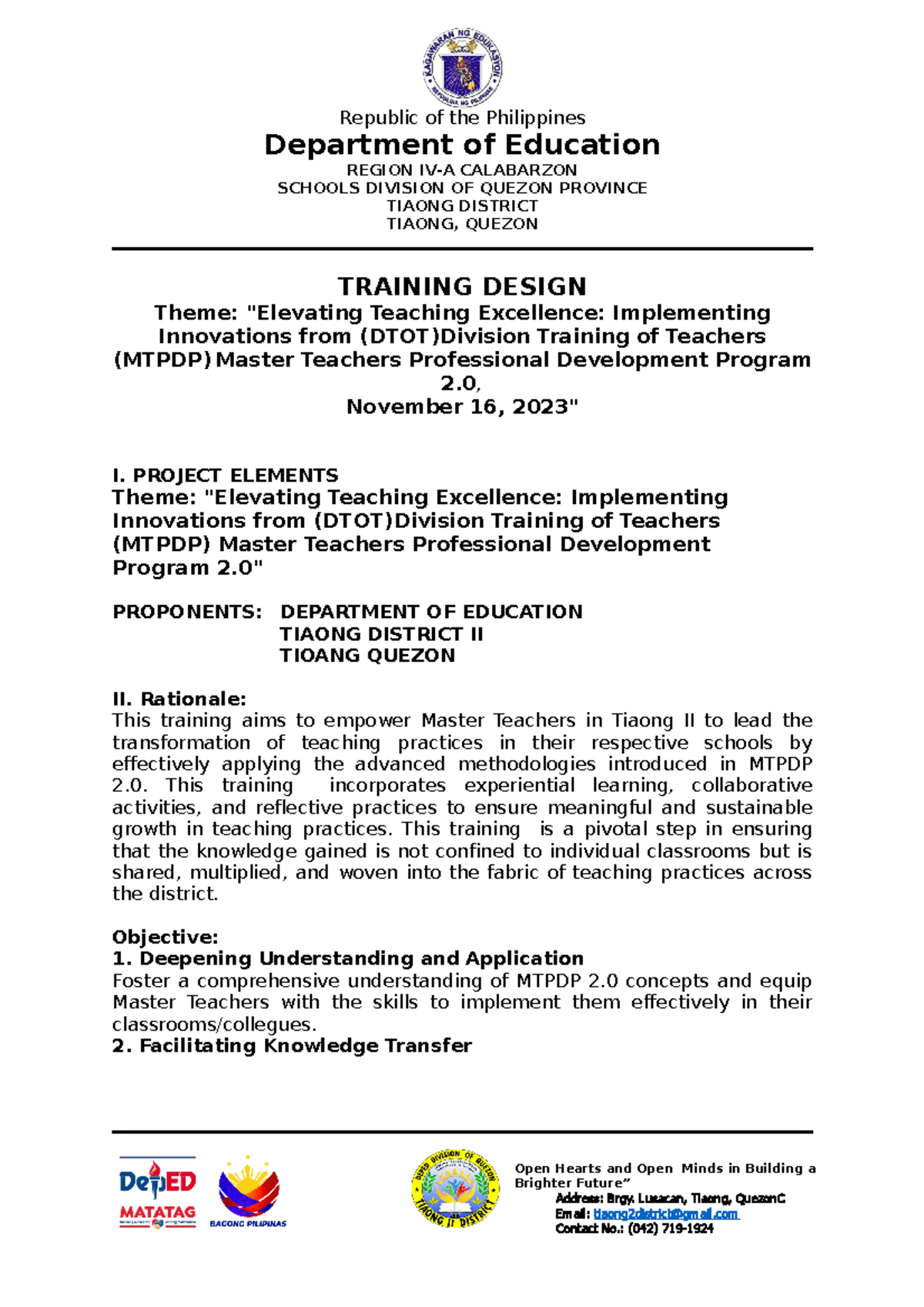 Cascading-of- Mtpdp-2.0- District- Training- Design- Tiaong-II ...