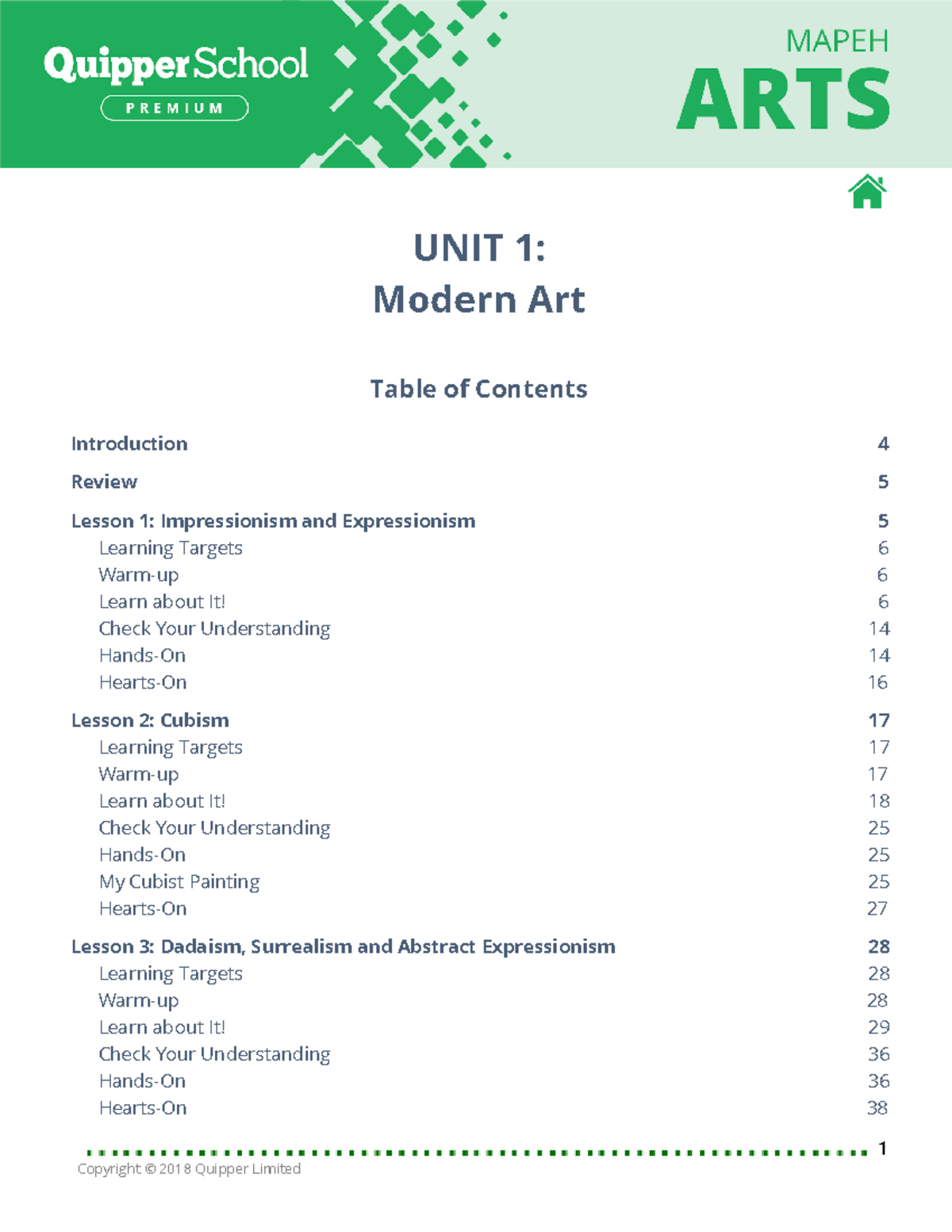 Final Arts 10.1 Modern Art, 6 Lessons - UNIT 1: Modern Art Table of ...