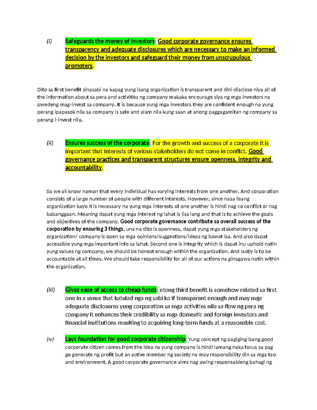Benefits of Corporate Governance - (i) Safeguards the money of ...