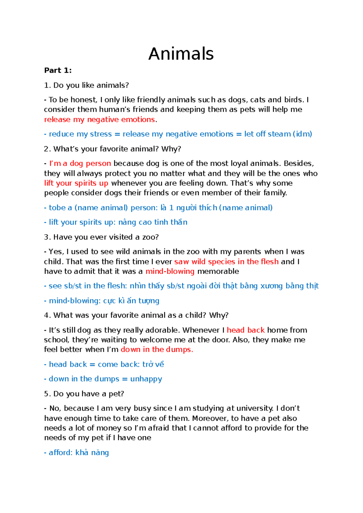 Animals - speaking - Animals Part 1: Do you like animals? To be honest ...