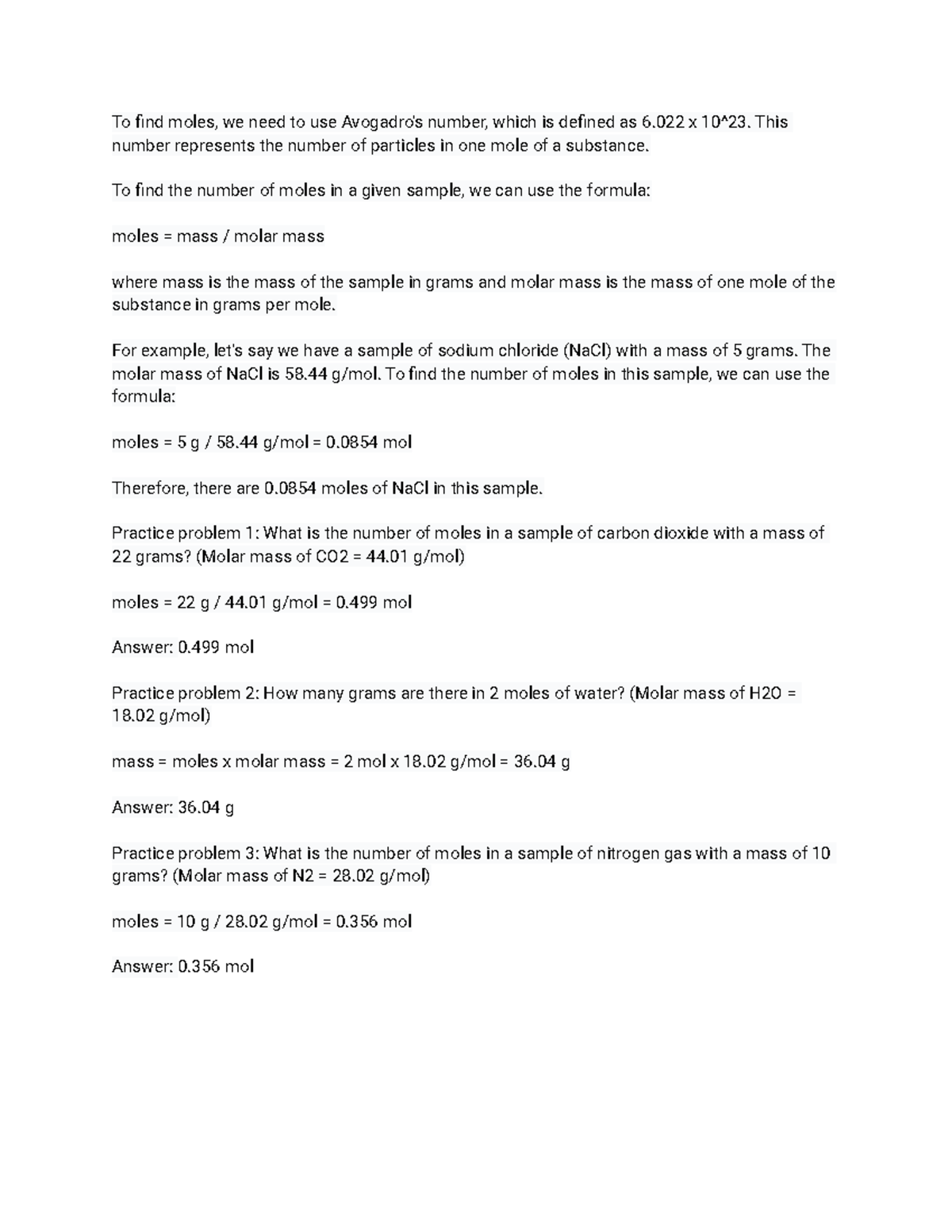 Moles - Just Notes I found on mt Computer for science, Hope this helps ...