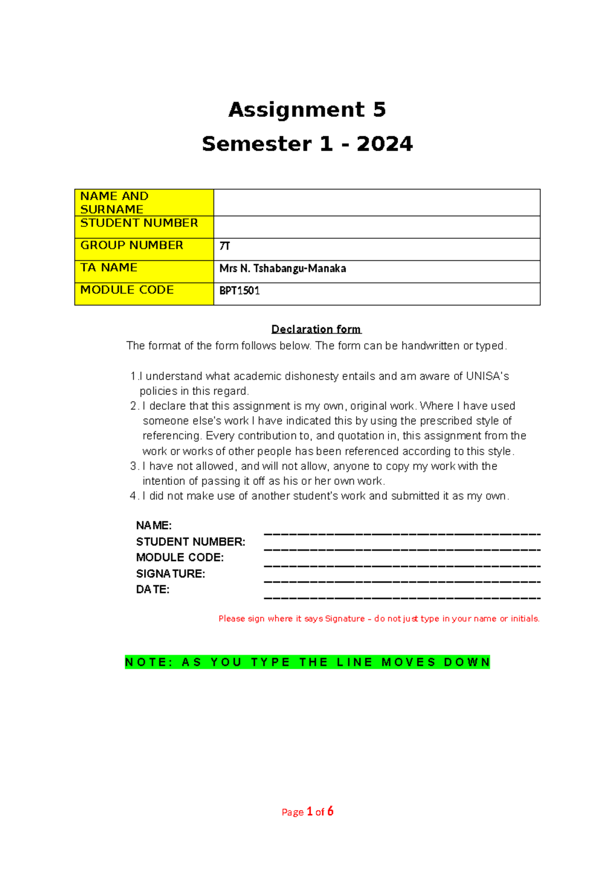 Assignment 5 Template - S1 - 2024 - Assignment 5 Semester 1 - 2024 NAME ...
