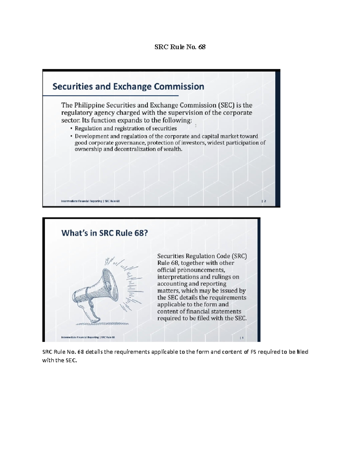 SRC Rule No. 68 - Summary of SRC Rule No. 68 - SRC Rule No. 68 SRC Rule ...