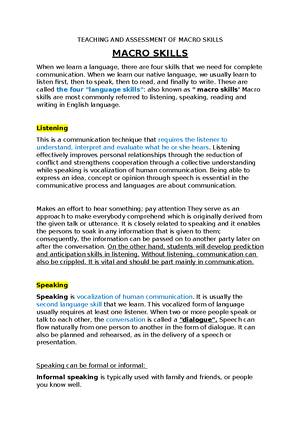 Teaching AND Assessment OF Macro Skills Qualities of an Effective English Macro skills Teacher ...