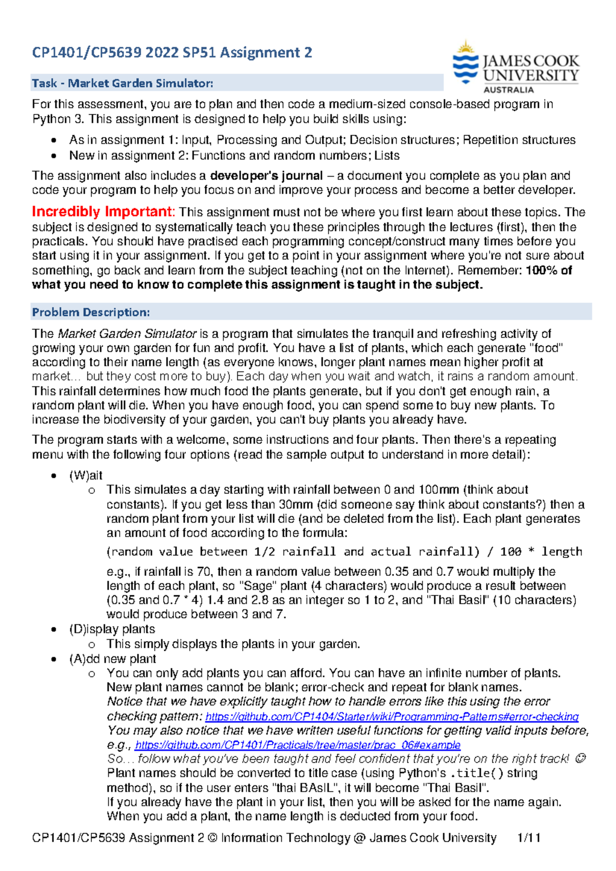 CP1401CP5639 Assignment 2 SP51 2022 - CP1401/CP5639 2022 SP51 ...