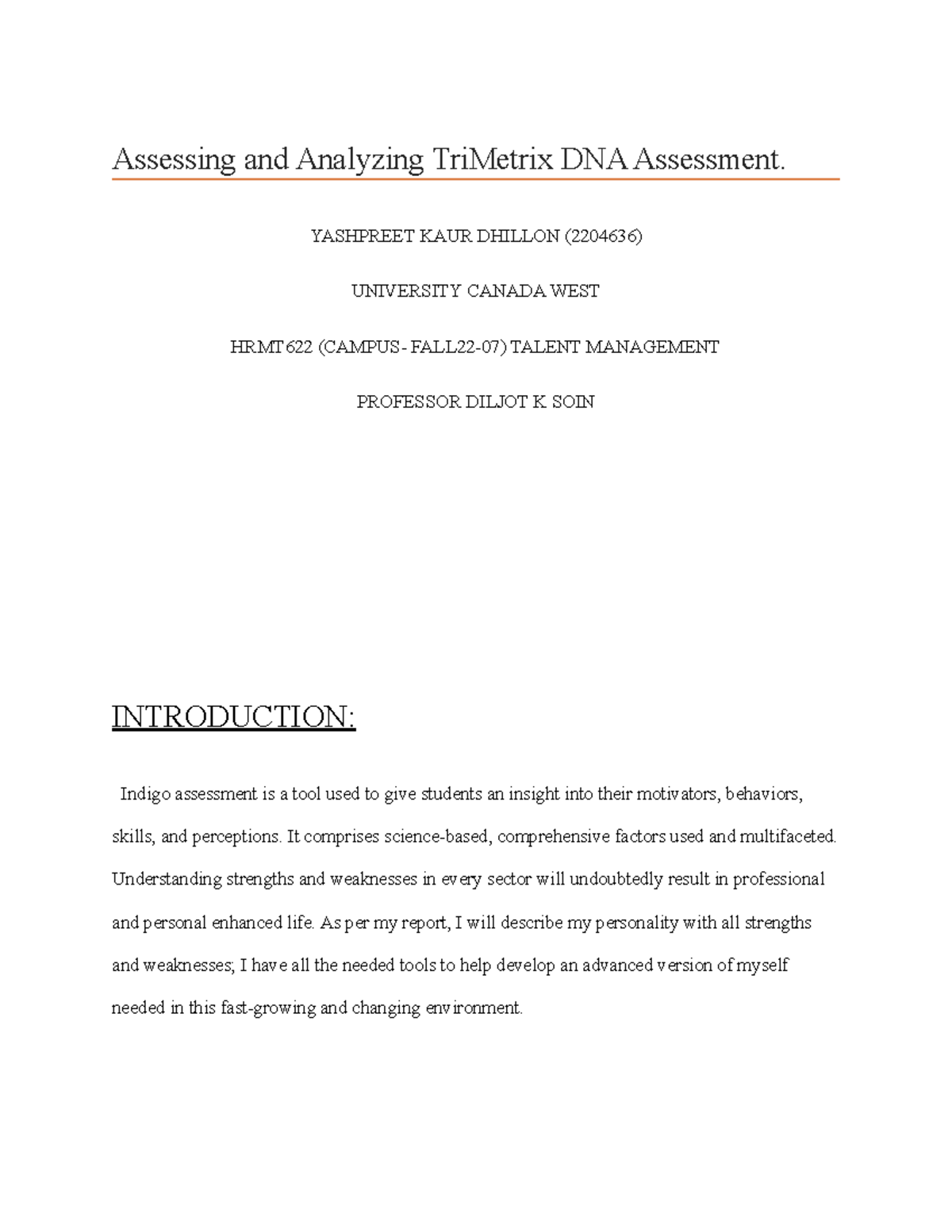 Trimetrix Assessment - Assessing and Analyzing TriMetrix DNA Assessment ...