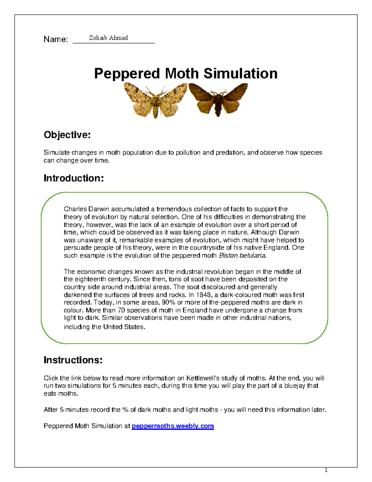 Kami Export -bio- Peppered Moth Activity - 1 Name ...