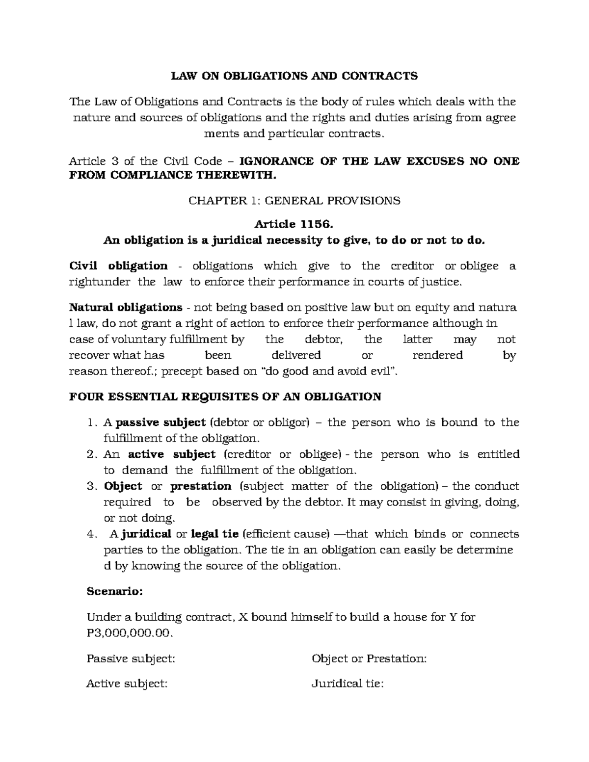 LAW ON Obligations AND Contracts - LAW ON OBLIGATIONS AND CONTRACTS ...