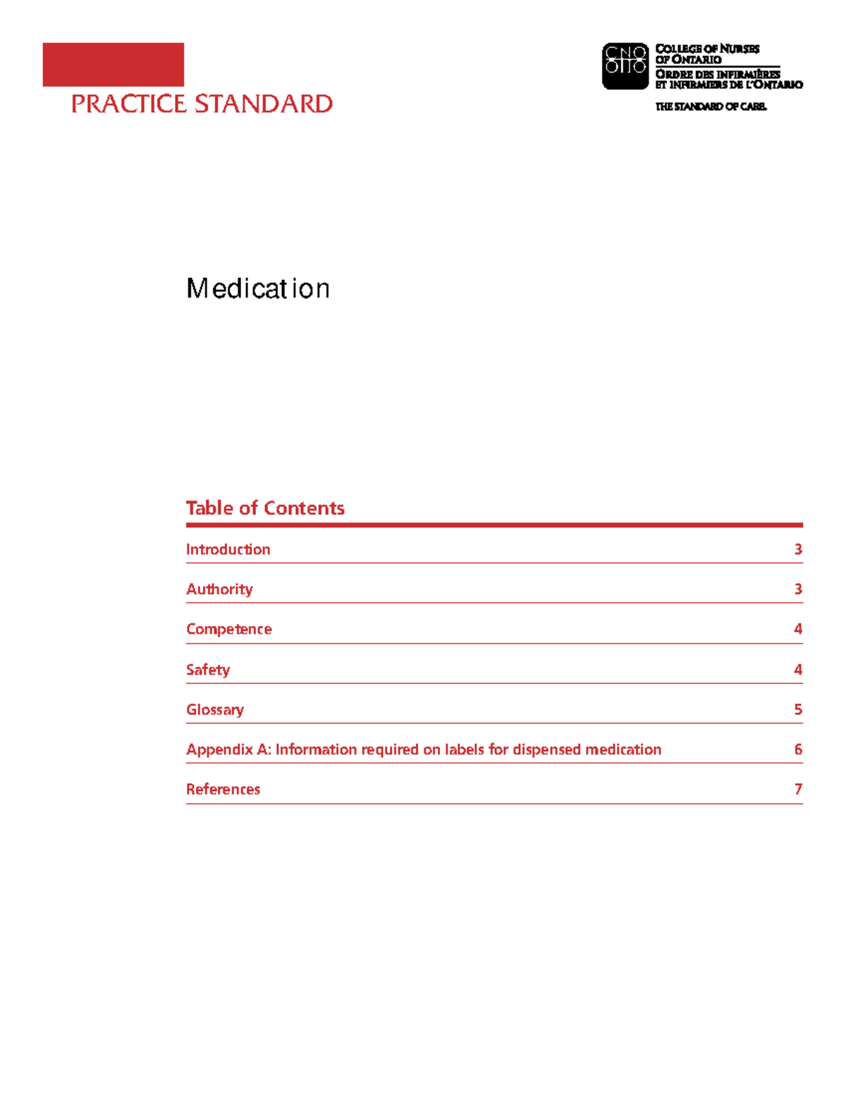 Practice Standard - Medication - PRACTICE STANDARD Medication Table of ...