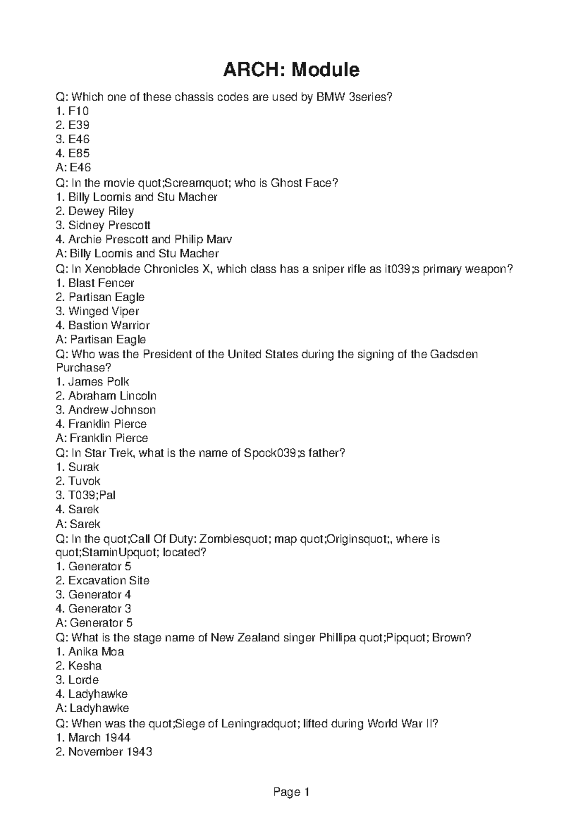 ARCH172 HW 1 - ARCH: Module Q: Which one of these chassis codes are ...