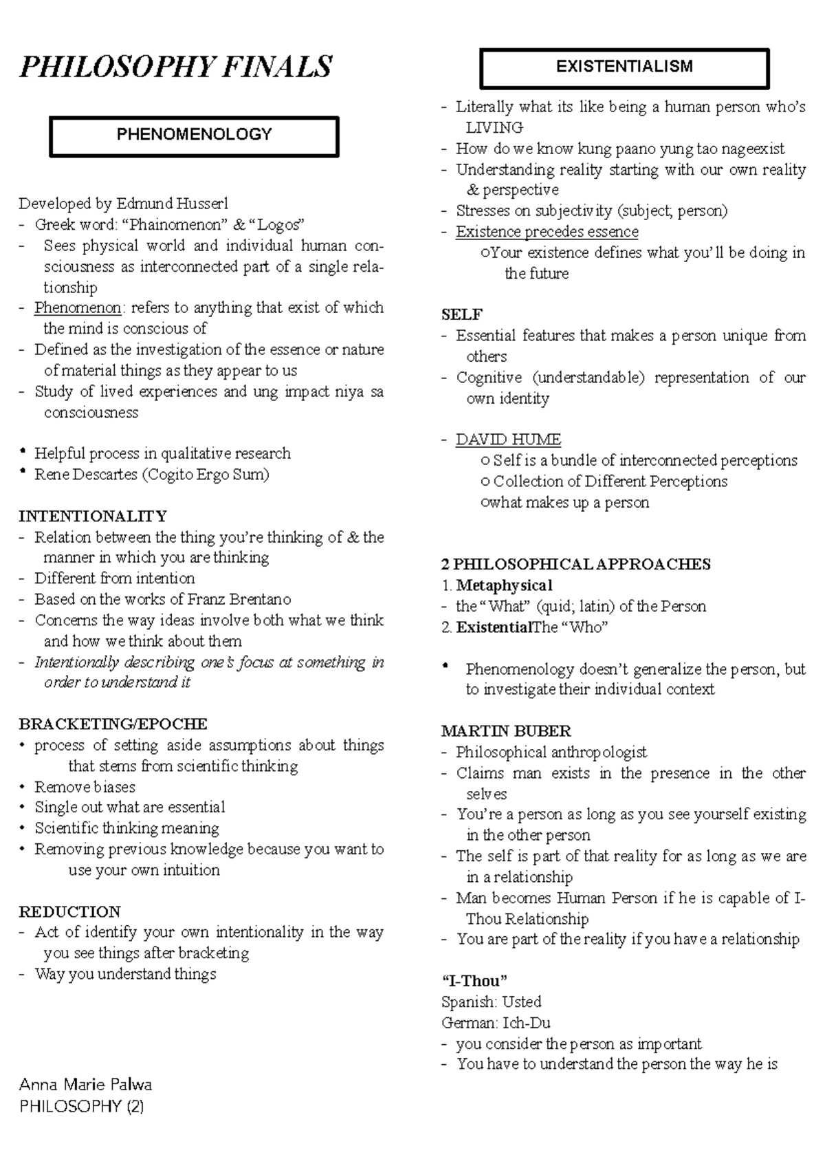 Philo Finals - PHILOSOPHY FINALS Developed by Edmund Husserl Greek word ...